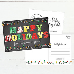50 Chalkboard Holiday Greeting Cards, Cute Fancy Blank Winter Christmas Postcard Set, Bulk Pack of Premium Seasons Greetings Note, Happy New Years for Kids, Business Office or Church Thank You Notes