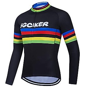 SGCIKER Mens Thermal Fleece Cycling Jerseys, Winter Long Sleeve Warmer Bike Jacket Cycle Coat (Black, Large)