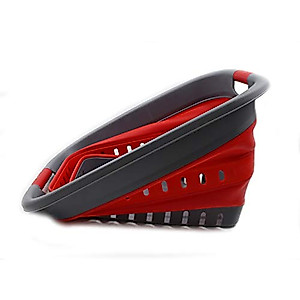 SAMMART 37L (9.77 gallon) Collapsible Plastic Laundry Basket - Foldable Pop Up Storage Container/Organizer - Space Saving Hamper/Basket (1, Grey/Red)