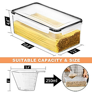 [6 Pack] 3.2L Airtight Pasta, Spaghetti Storage Containers Set with 6 Measuring Cups, BPA Free Plastic Food Containers with Lids for Kitchen, Pantry Organization and Storage
