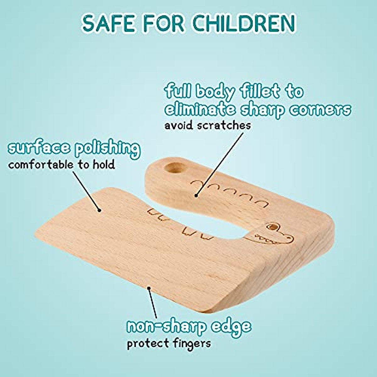 Sosation 2 Pieces Wooden Kids Knife for Cooking, Children's Safe Knives Wooden Kids Knife for Cooking and Cutting Veggies Fruits, Cute Fish and Crocodile Shape Kitchen Tool for 2-10 Years Old Kid