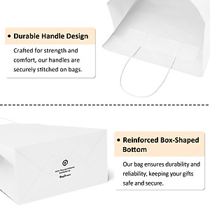 BagDream Small Paper Gift Bags 50Pcs 5.25x3.75x8 Inches Kraft Paper Bags Party Favor Bags Shopping Bags Kraft Bags White Paper Gift Bags with Handles Bulk