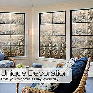 rabbitgoo Window Privacy Film Stained Glass Window Film Mosaic Static Cling Decorative Window Vinyl, Removable Rainbow Window Tint, Non-Adhesive UV Blocking for Home Office, Brown, 35.4 x 78.7 inches
