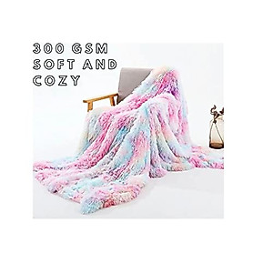 Rainbow Tie-Dye Extra Soft Fuzzy Faux Fur Throw Blanket 50" x 60",Solid Reversible Lightweight Long Hair Shaggy Blanket,Fluffy Cozy Plush Comfy Microfiber Fleece Blankets for Couch Sofa Bedroom