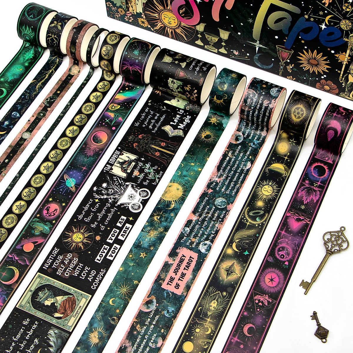 29 Rolls Washi Tape Set - Tarot Theme Decorative Masking Tape Colored Patterns, Vintage Adhesive Artists Tapes for Journaling Supplies, Diy Crafts, Scrapbooking, Junk Journal Supplies, School Supplies