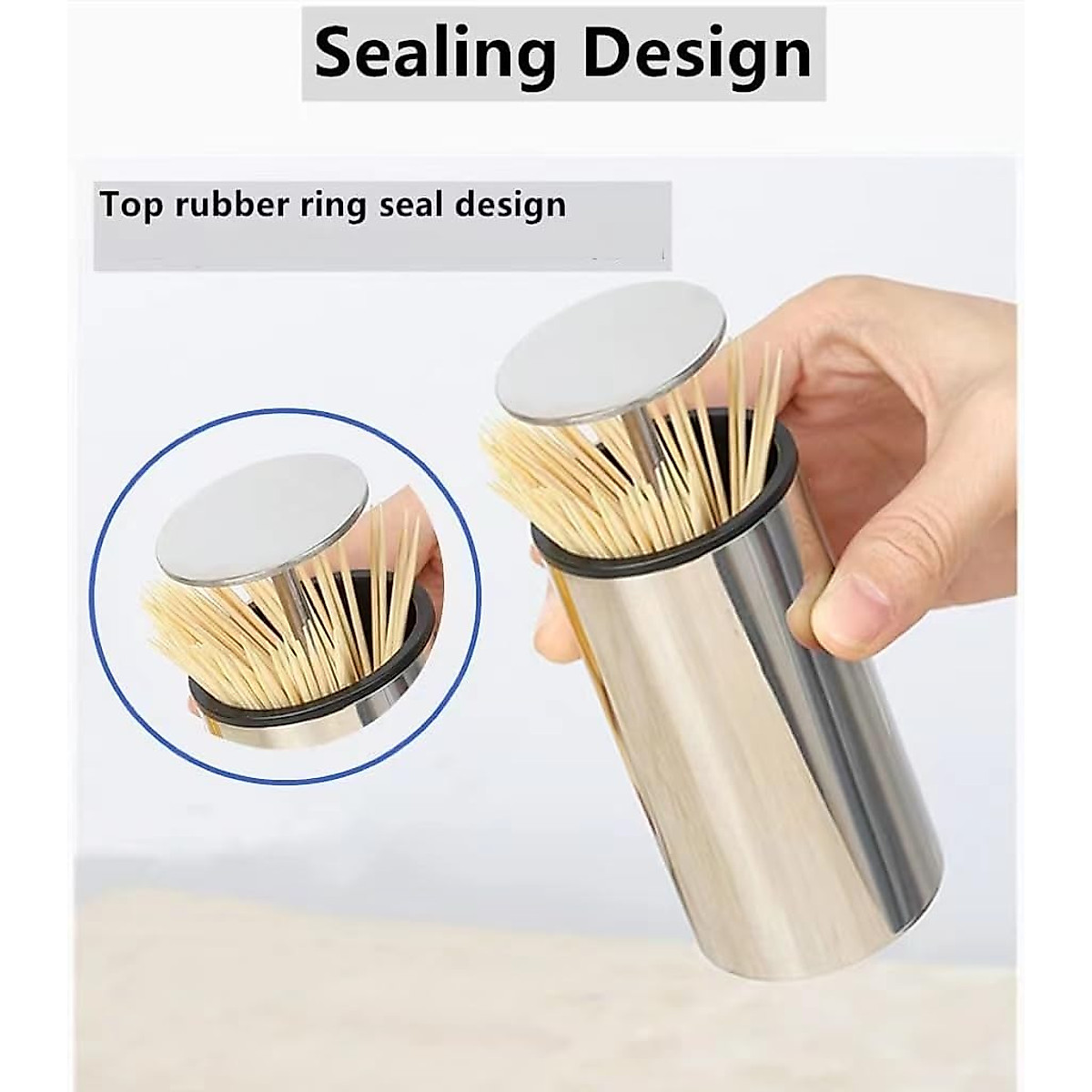 Kemaily Toothpick Holder, Automatic Stainless Steel Toothpick Holder Dispenser Click Open, Modern Toothpick Storage Box for Bamboo Toothpick