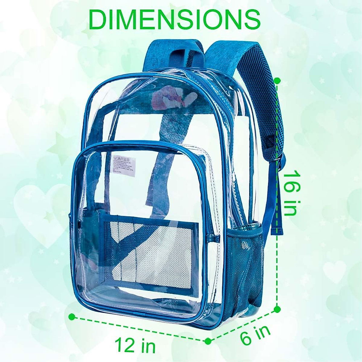 gxtvo Clear Backpack, Heavy Duty Transparent Bookbag, See Through Backpacks for Women Men- Navy