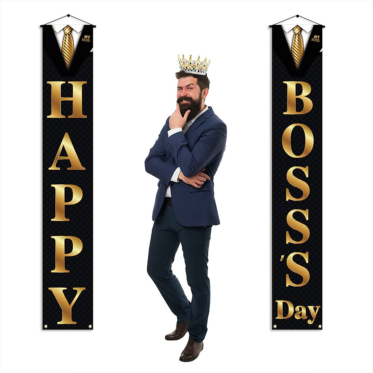 Pudodo Happy Boss's Day Porch Banner Best Boss Ever Office Celebration Party Front Door Sign Wall Hanging Banner Decoration