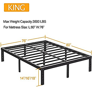 COMASACH King Bed Frame Heavy Duty,14" High Black Metal Platform Bed Frame,Sturdy Steel Frame,Support up to 3500lbs,No Box Spring Needed,Noise-Free,Easy Assembly