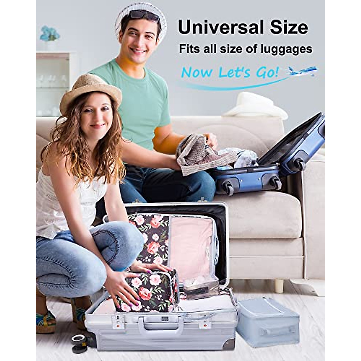 Compression Packing Cubes, 6pcs Packing Cubes for Travel Organizer Bags for Luggage Packing Cubes for Suitcases Travel Cubes for Packing with Shoe Bag and Toiletry Bag