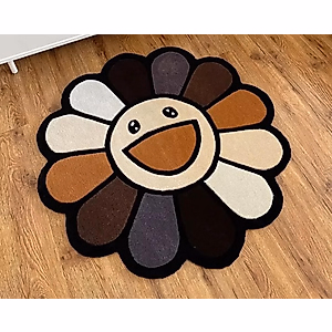 PIWINE Smiley Face Rug, Floral Design and Rainbow Colors, Durable and Non-Slip, Multiple Size Options, Suitable for Home Decoration and Office Use