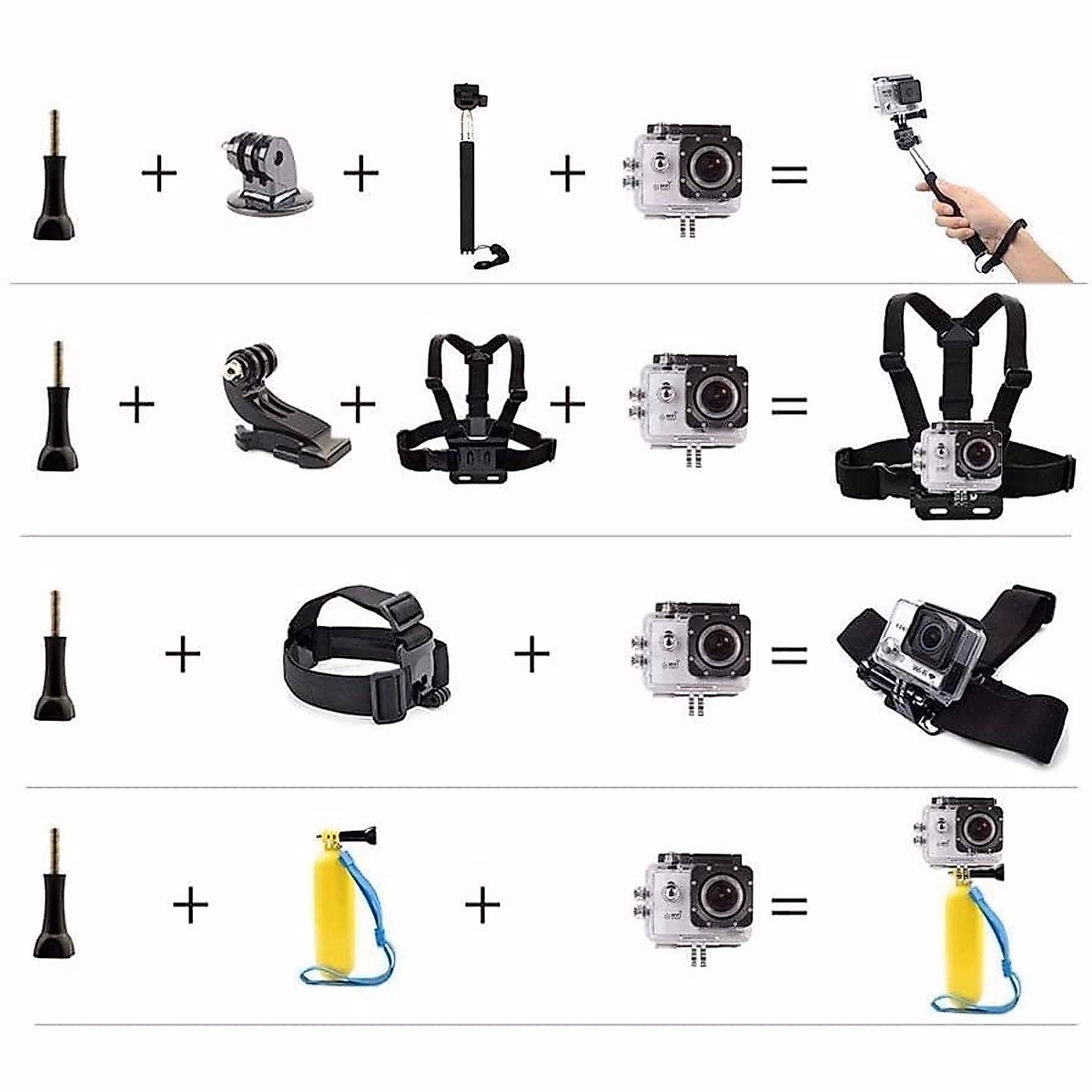 VVHOOY Action Camera Accessories Kit Chest Mount Suction Cup Selfie Stick Head Strap Floating Handle Compatible with Dragon Touch, GoPro HERO11 HERO9 HERO10 HERO8, AKASO EK7000 Brave 4 Brave 7 LE