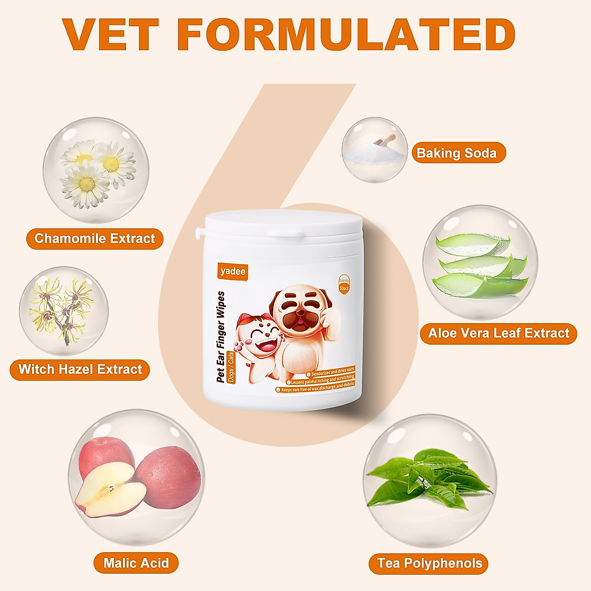 100Pcs Dog Ear Wipes Finger, Dog Ear Cleaner Wipes for Dogs and Cats, Pet Ear Wipes, Soft & Easy Otic Cleaning Pads, Remove Wax, Dirt & Stop Smelly, Itchy, Non-Irritating