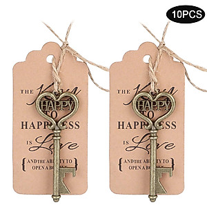 Bottle Opener, 10pcs Vintage Key Bottle Opener Beer Cap Opener with Tag Card for Guest Gift Birthdays Wedding Party Favors