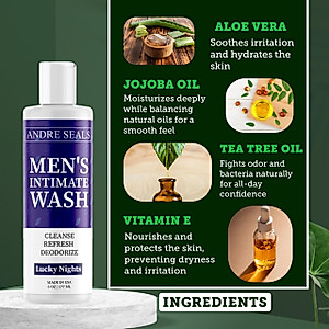 Andre Seals Intimate Wash for Men, Lucky Nights Scent – Refreshing Genital Care & Odor Control, Ball Wash For Men, Ensures Day-Long Freshness, I Rich Lather Formula | Men's Hygiene