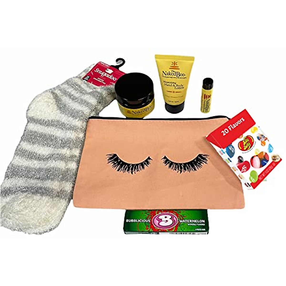 Twisted Anchor Trading Company 7 pc Valentine Gifts For Teens, Women, Valentine Gifts for Girls, Includes Bath & Body Products, Fuzzy Socks, gum and is tucked inside a cute cosmetic case