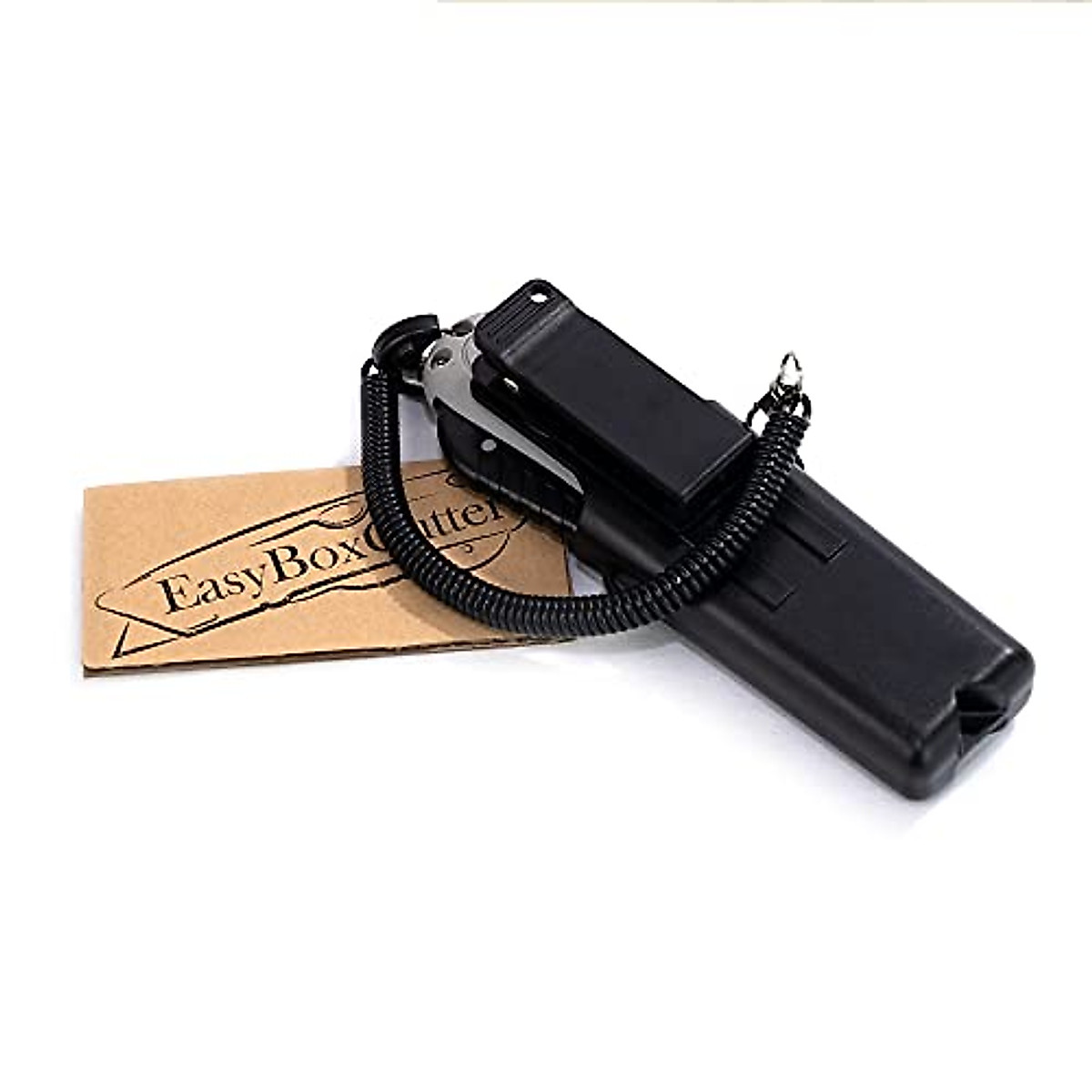 Modern Box Cutter, auto retract, blade vanishing technology, extra tape cutter at back, dual side edge guide, 1 blade depth setting, 2 blades and holster - Grey/Black Color 4500