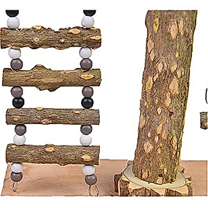 MKubwaa Bird Playstand Platform for Cockatiels, Parrots Playground Stand Perches, Outside Birdcage Playpen Stand with Swing and Ladder, Natural Wood Tabletop Exercise Playgym for Parakeets, Cockatoo