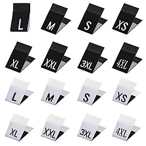 ANCIRS 320 Pack XS/S/M/L/XL/2XL/3XL/4XL Size Labels for Clothing, Sew-On Cotton Crafting Embroidered Size Tags for Shirts Dress (160pcs Black & 160pcs White)
