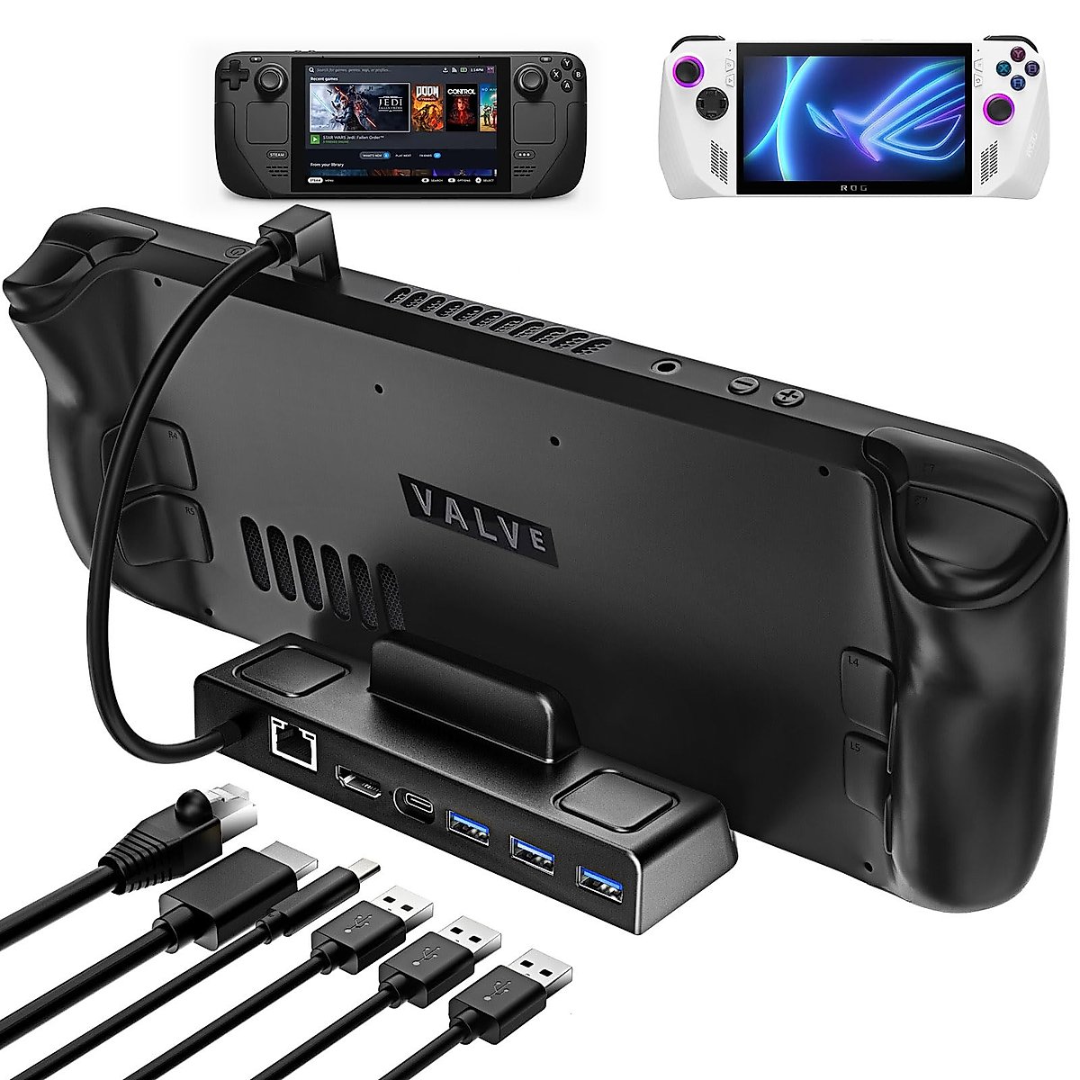 ANNAPRO Docking Station for Steam Deck/Steam Deck OLED & ROG Ally, 6-in-1 Dock with HDMI 2.0 4K@60Hz, Gigabit Ethernet, 3 x USB-A 3.0 and PD3.0 100W USB-C Full Speed Charging Port