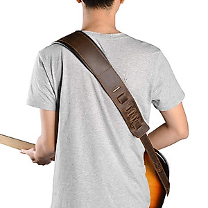 BestSounds Guitar Strap Leather 3 Inch Wide Full Grain Padded Soft Leather Strap for Acoustic, Electric and Bass Guitars (Whiskey Brown)