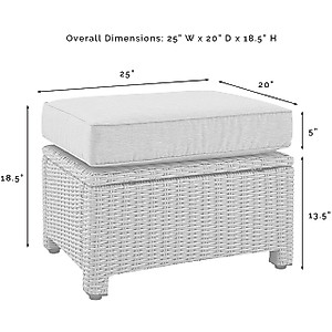 Crosley Furniture Bradenton Wicker Outdoor Ottoman Foot Rest for Patio, Deck, Porch, Brown with Gray Cushions