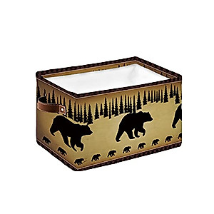 Polar Bear Cube Storage Organizer Bins with Handles,15x11x9.5 Inch Collapsible Canvas Cloth Fabric Storage Basket,Forest Vintage Brown Tree Country Farmhouse Books Kids' Toys Bin Boxes for Shelves