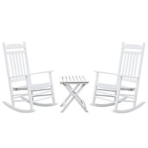 BplusZ Patio Outdoor Rocking Chair Set 3 Piece Furniture Rocker with Small Side Table for Bistro Porch White