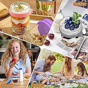 ZIJUND Overnight Oats Containers with Lid and Spoon, 16 oz & 10 oz Glass Mason Overnight Oats Jars, 2 Large & 2 Small Family Sharing, Airtight Jars for Salad, Cereal, Fruit (4 Pack)