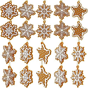 20 Pcs Christmas Gingerbread Snowflake Ornaments Mini Tree Hanging Decorations Silicone Christmas Ornaments Xmas Gingerbread Ornaments with Ropes for Christmas Tree Winter Crafts(20 Pcs, Snowflake)