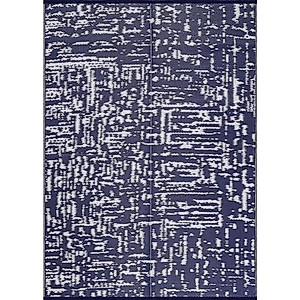 Beverly Rug Abstract Outdoor Rugs 6x9 Waterproof Reversible Plastic Straw Rug Outdoor Carpet, Outside Mat for Patio, Camping, Picnic, Porch, Deck, RV, Beach, Pool, Blue and White