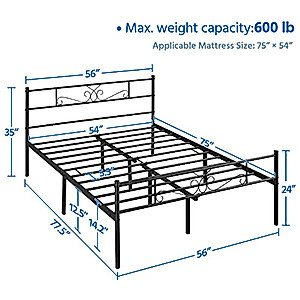 Yaheetech 13 inch Full Classic Bed Metal Mattress Foundation Platform with Headboard and Footboard/No Box Spring Needed/Under Bed Storage/Strong Slat Support Black