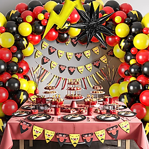 Red Black Yellow Balloon Garland Arch Kit,Cartoon Game Birthday Party Decorations,Cartoon Theme Latex Balloon Arch For Cartoon Ball Baby Shower Birthday Party Supplies