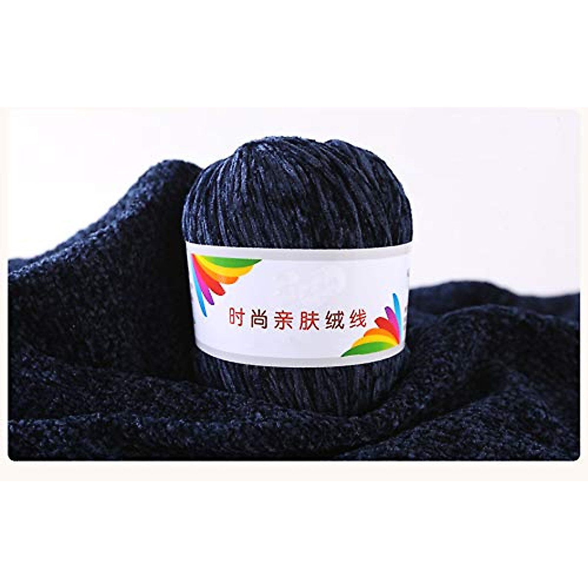Truevalue 4 Skeins Chenille Yarn,Hand Knitting Glossy Chenille Velvet Blanket Yarn for Crochet Weaving DIY Craft Total 400g (Navy)