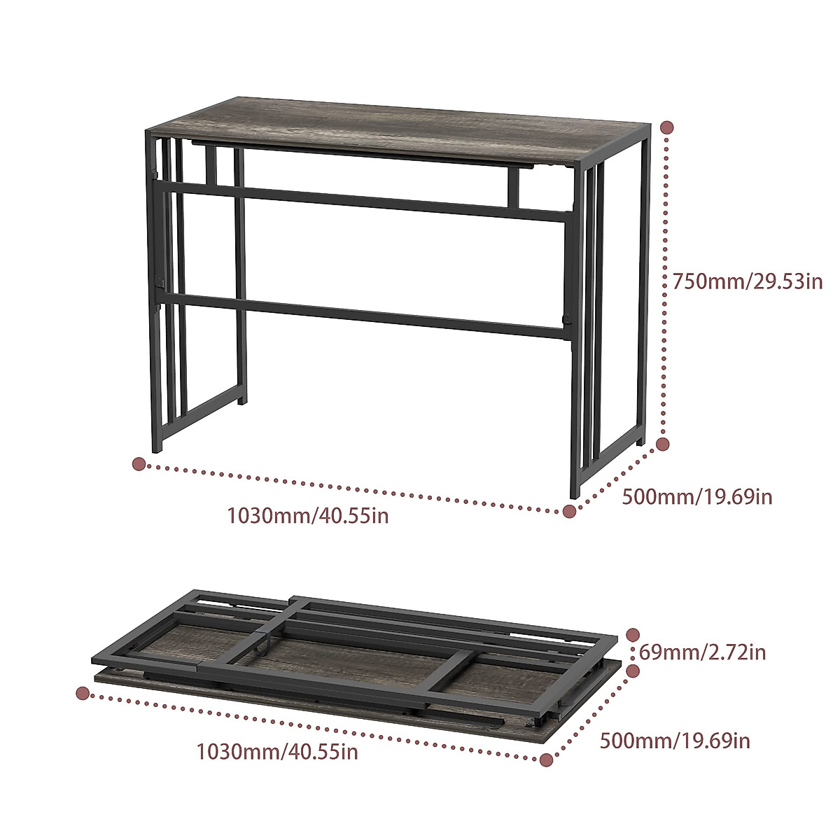 Gezen Folding Desk 40'' Computer Desk for Home Office, No Assembly Office Desk Foldable Simple Study Writing Desk Table for Small Spaces(Dark Grey)
