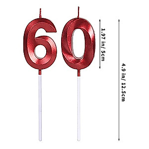 Red 60th Birthday Candles for Cakes, Number 60 6 Glitter Candle Cake Topper for Party Anniversary Wedding Celebration Decoration