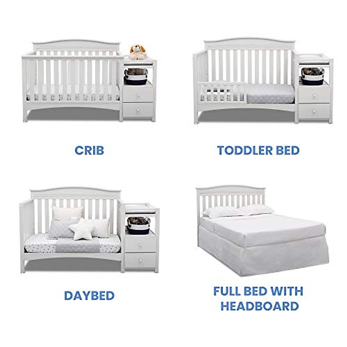 Delta Children Birkley Convertible Crib N Changer, Bianca White + Simmons Kids Quiet Nights Dual Sided Crib and Toddler Mattress (Bundle)