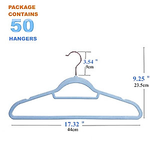 Synhozz Premium Blue Velvet Hangers with Tie Bar Rose Gold Hook, Non Slip Clothes Hangers,Huggable Hangers Coat Suit Hangers, Felt Hangers, Slimline Hanger Closet Organizer Standard（Pack of 50）