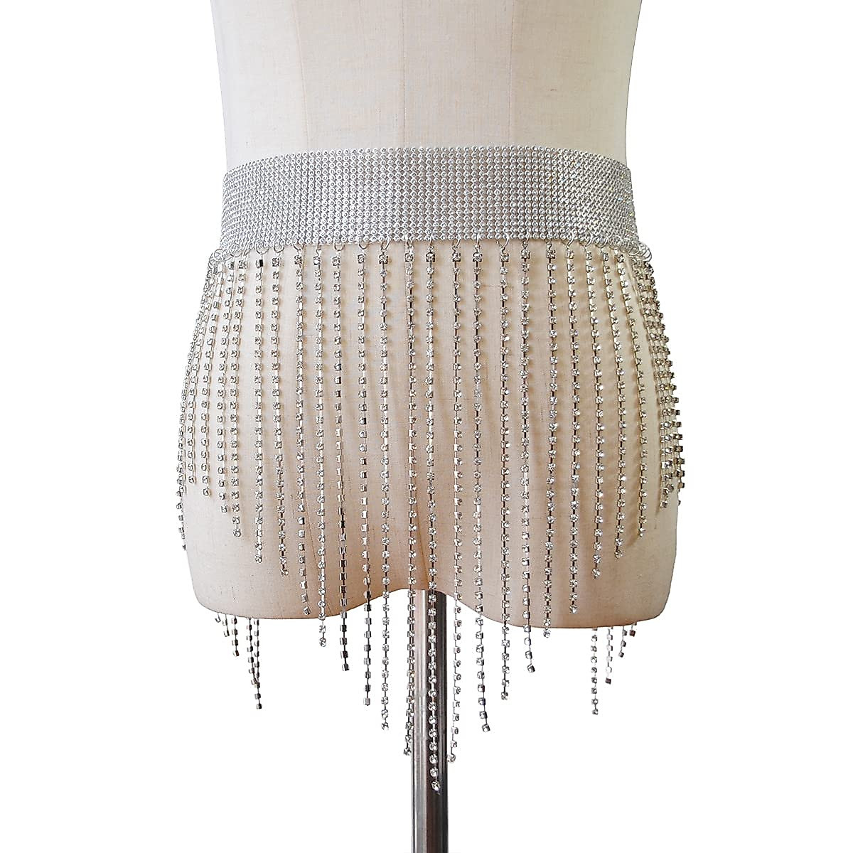 Sinkcangwu Diamond Skirt Metal Rhinestone Body Chain Jewelry for Women Dancer- Party Summer Swimsuit Jumpsuit Jewelry Accessory, Gold