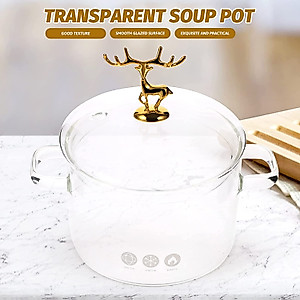 Glass Cooking Pot with Deer Cover - 1.4L/44oz Christmas Stovetop Cooking Pot with Lid Heat Resistant Glass Saucepan High Borosilicate Glass Cookware Stock Pot Simmer Pot Clear Soup Pot