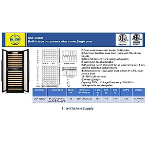Elite Kitchen Supply Commercial Wine Cooler Dual Zone Refrigerator, ETL NSF 300-350 Bottles Reversible Fridge Merchandiser, Restaurant Bar Grocery Store