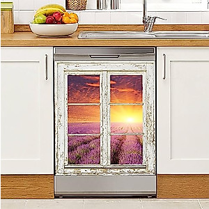 Dishwasher Magnet Cover Lavender Beautiful Meadow Magnetic Refrigerator Stickers Decorative Appliance Cover Fridge Panels Metal Door Garage 23x26in