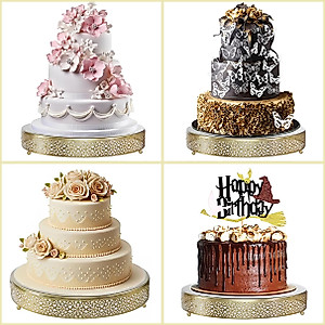 FEICTPOX Cake Stand, Metal Round Cupcake Dessert Stand Cake Display Holder Cookies Fruit Serving Tray Decor for Wedding Party Birthday Baby Showers Anniversary,Gold 16"