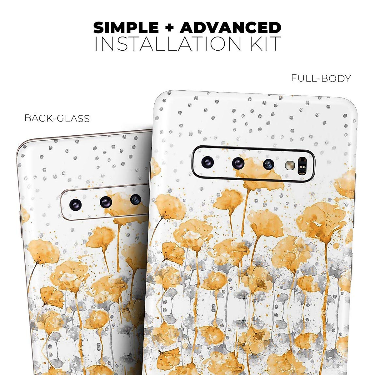 DesignSkinz Karamfila Yellow & Gray Floral V2 Protective Vinyl Decal Wrap Skin Cover Compatible with The Samsung Galaxy S20 (Screen Trim & Back Glass Skin)