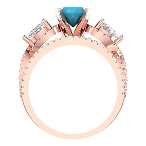 2.1 ct Round Pear Cut Custom Engraving 3 stone With Turquoise Designer Statement Classic Ring Band Set 18K Rose Gold Size 4