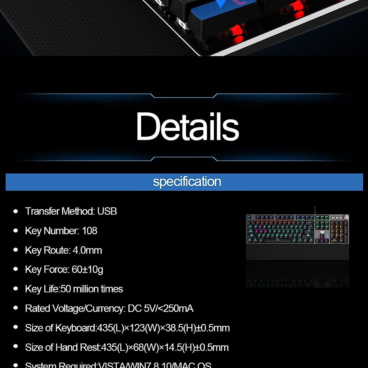 AULA F2088 Mechanical Gaming Keyboard, with Ergonomic Wrist Rest, Multimedia Control Knob, 22 Backlight Modes, Full Size USB Wired Computer Keyboards for Mac Laptop, Desktop (Black Switch)