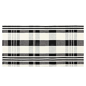 Seavish Porch Rug,Buffalo Plaid Outdoor Rug, Black White Front Door Decor Cotton Hand-Woven Checkered Washable Runner for Layered Door Mats Farmhouse Entryway Kitchen Bathroom Patio(2'x4.3')