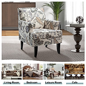 HULALA HOME Modern Accent Chair with Arms and Wooden Legs, Floral Patterned Accent Chair Armchair High Back Rest, Padded Armrest and Comfortable Cushioned Seat for Living Room (Orange Grey Floral)