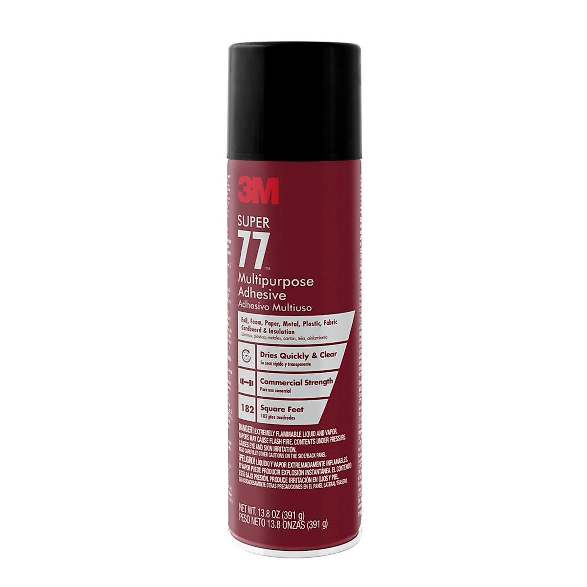 3M Super 77 Multipurpose Spray Adhesive, 13.8 oz., Provides Secure Bond In 15 Seconds, Dries Clear, Ideal For Plastic, Glass, Paper, Fabric, Wood, Foam, Cardboard, Fiberglass & More (77-DSC)