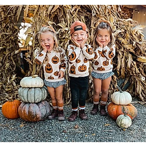 Baby Halloween Outfit Boy Girl Pumpkin Patch Onesie Sweatshirt Romper Sweater Shirt Cute Newborn Toddler Clothes 18-24 Months AH Halloween Pumpkin Cream